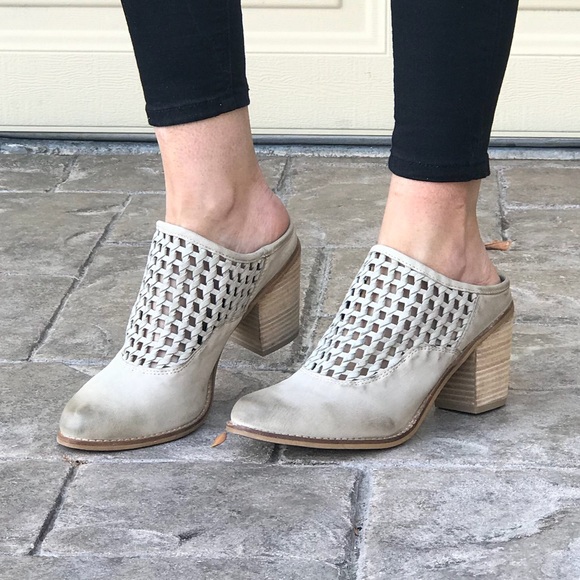 Anthropologie | Shoes | Cream Woven Distressed Leather Mule Clog | Poshmark